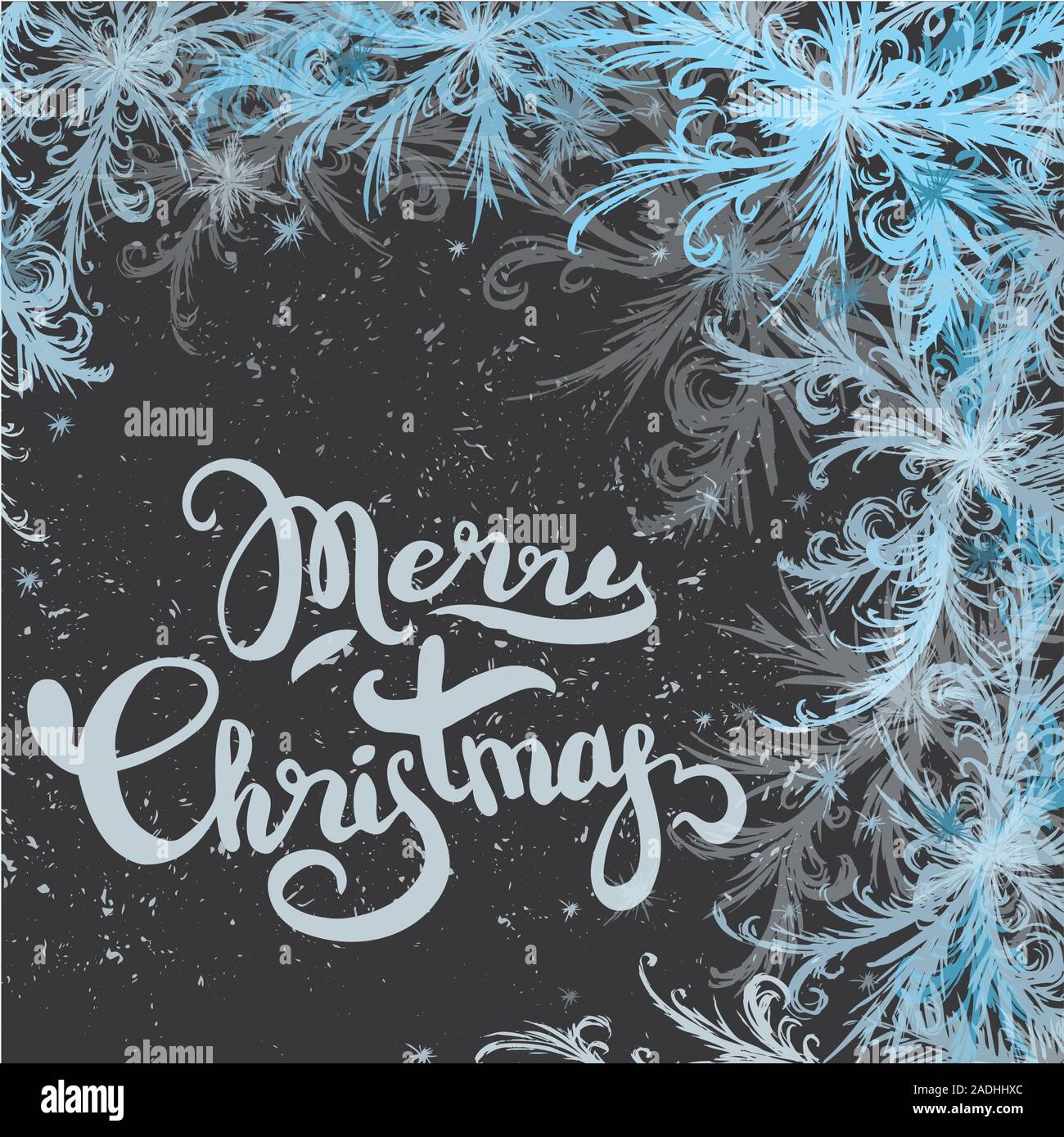 merry christmas lettering,winter background with frost decor.Hand drawn ...
