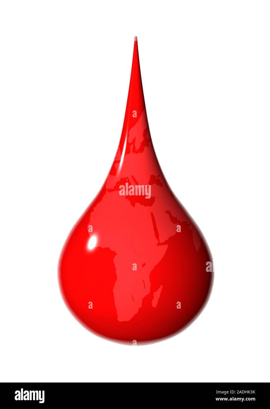 Malaria, conceptual artwork. Drop of red blood, showing the outline of ...