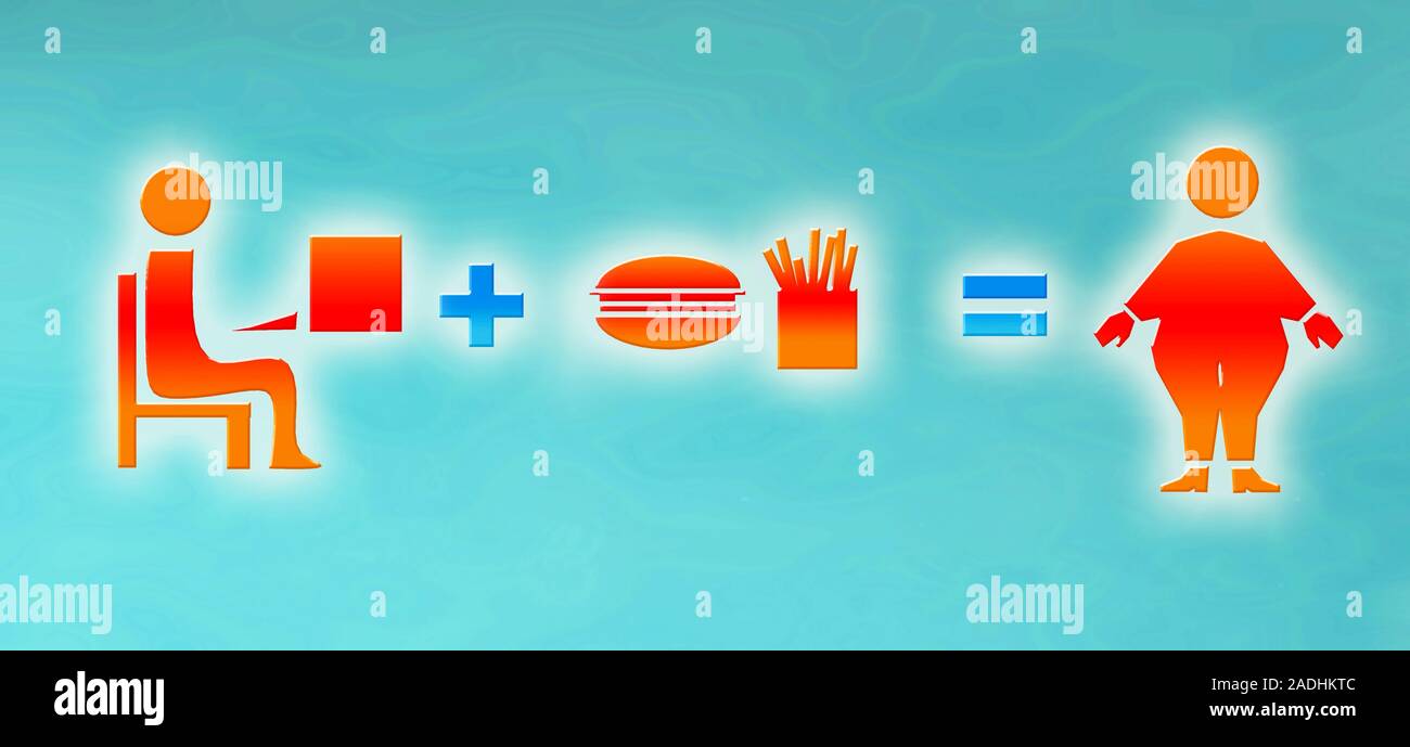 Obesity equation. Conceptual computer artwork showing how a sedentary ...