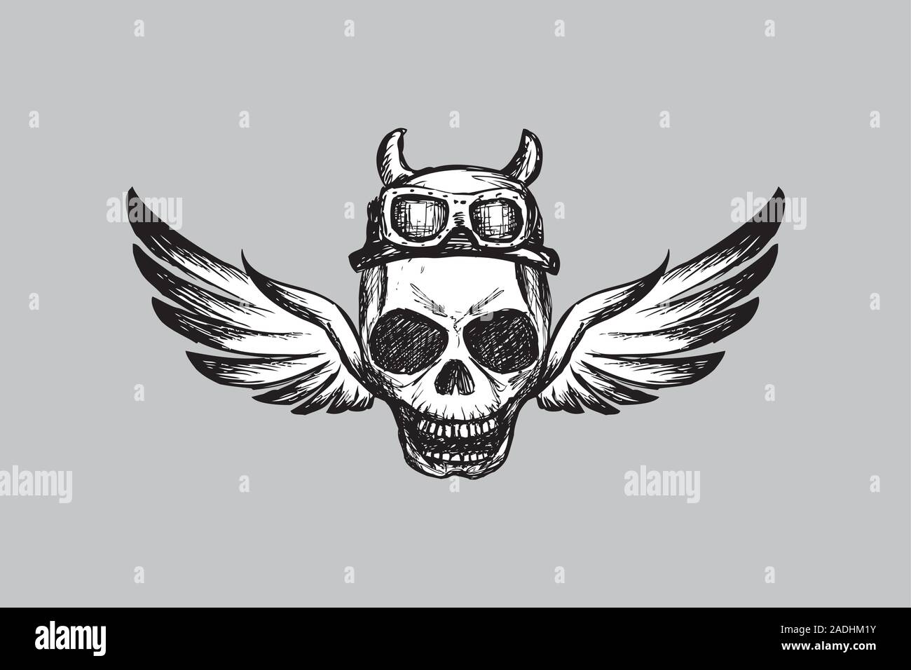 scary skull with wings,hand drawn logo,tattoo or icon, vector ...
