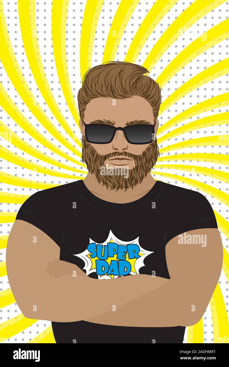 Strong fashion male, Super Dad - text in retro comic style on black t ...