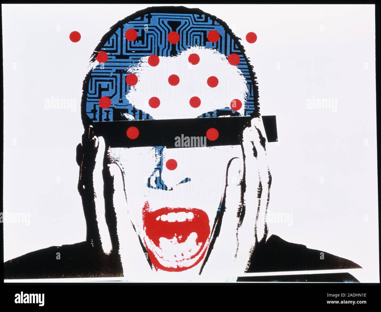 Woman stressed. Illustration of a woman's stressed face, her hands held ...