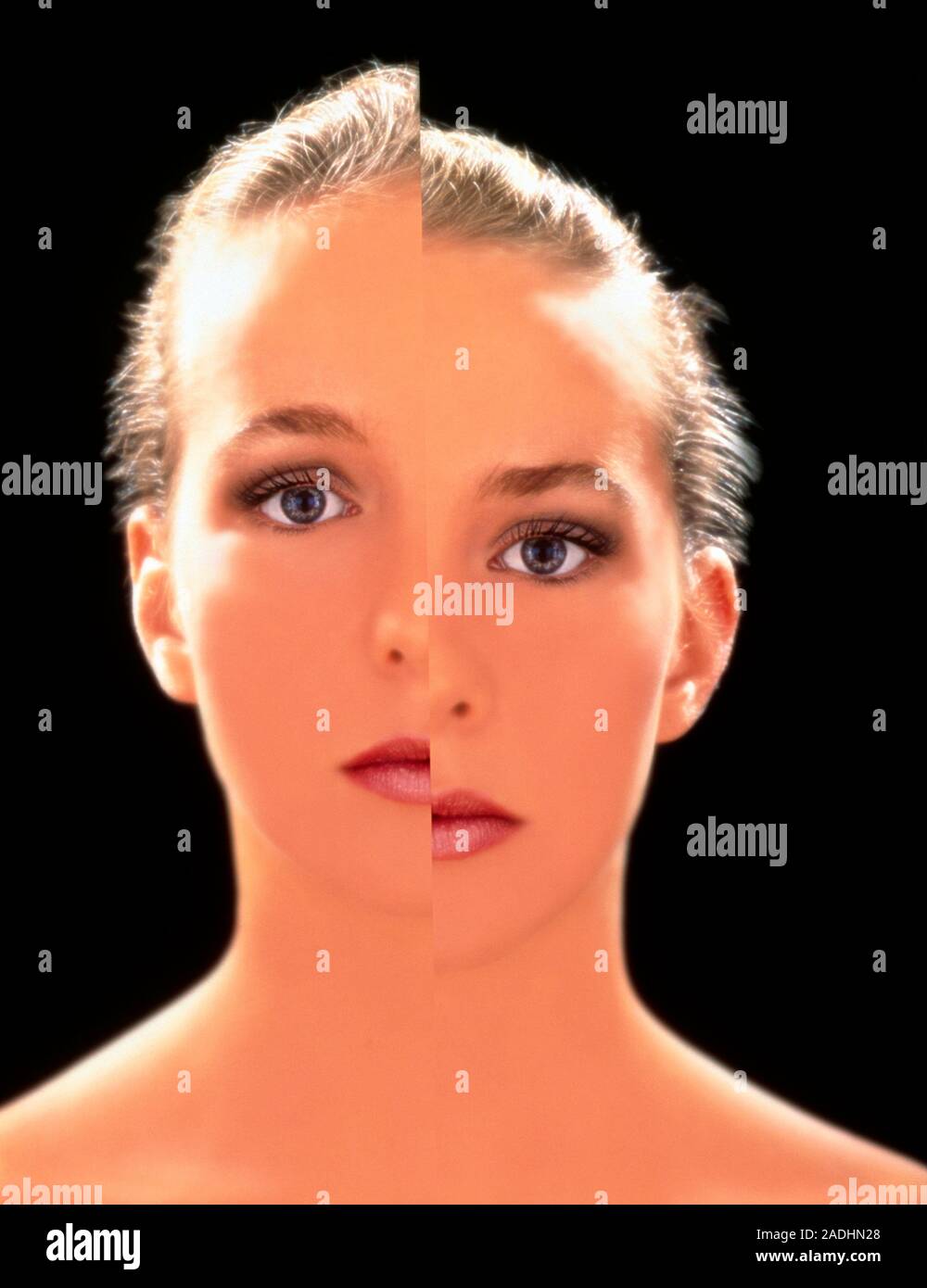 Split personality. Abstract computer image depicting a young woman ...
