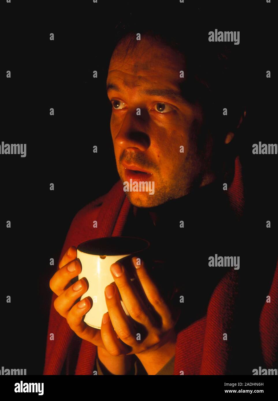 Shock. Man in physiological and psychological shock after a traumatic ...