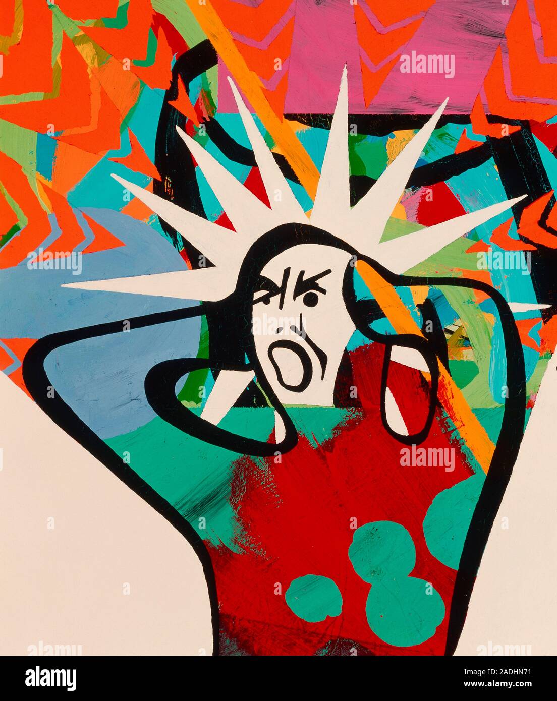 Anger. Abstract artwork of an angry man holding his head with both of ...