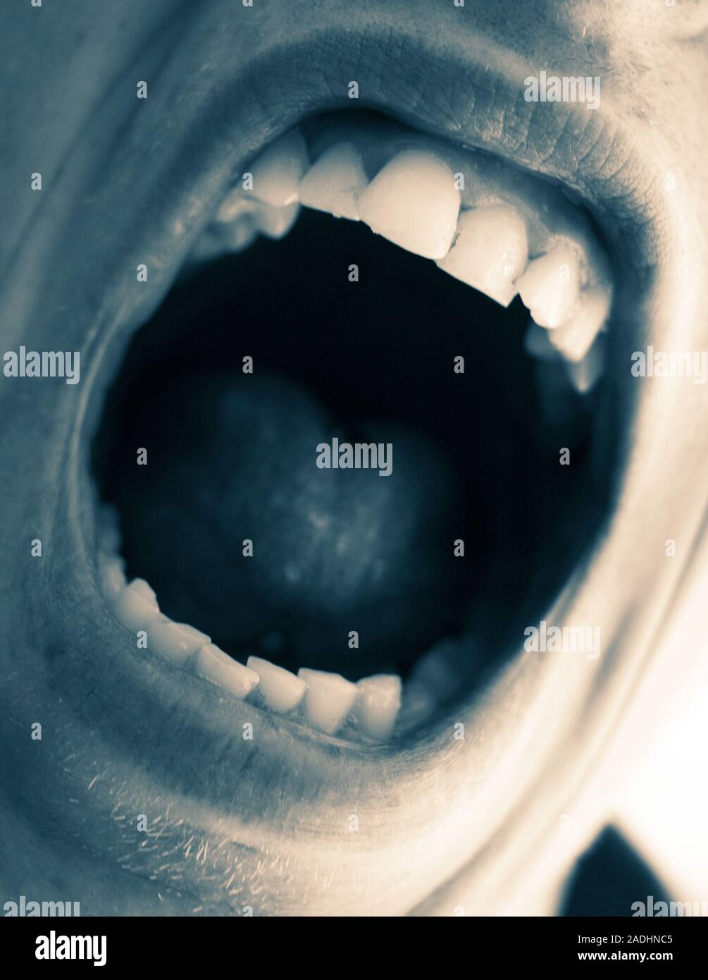 Anger. Mouth opened wide in anger Stock Photo - Alamy