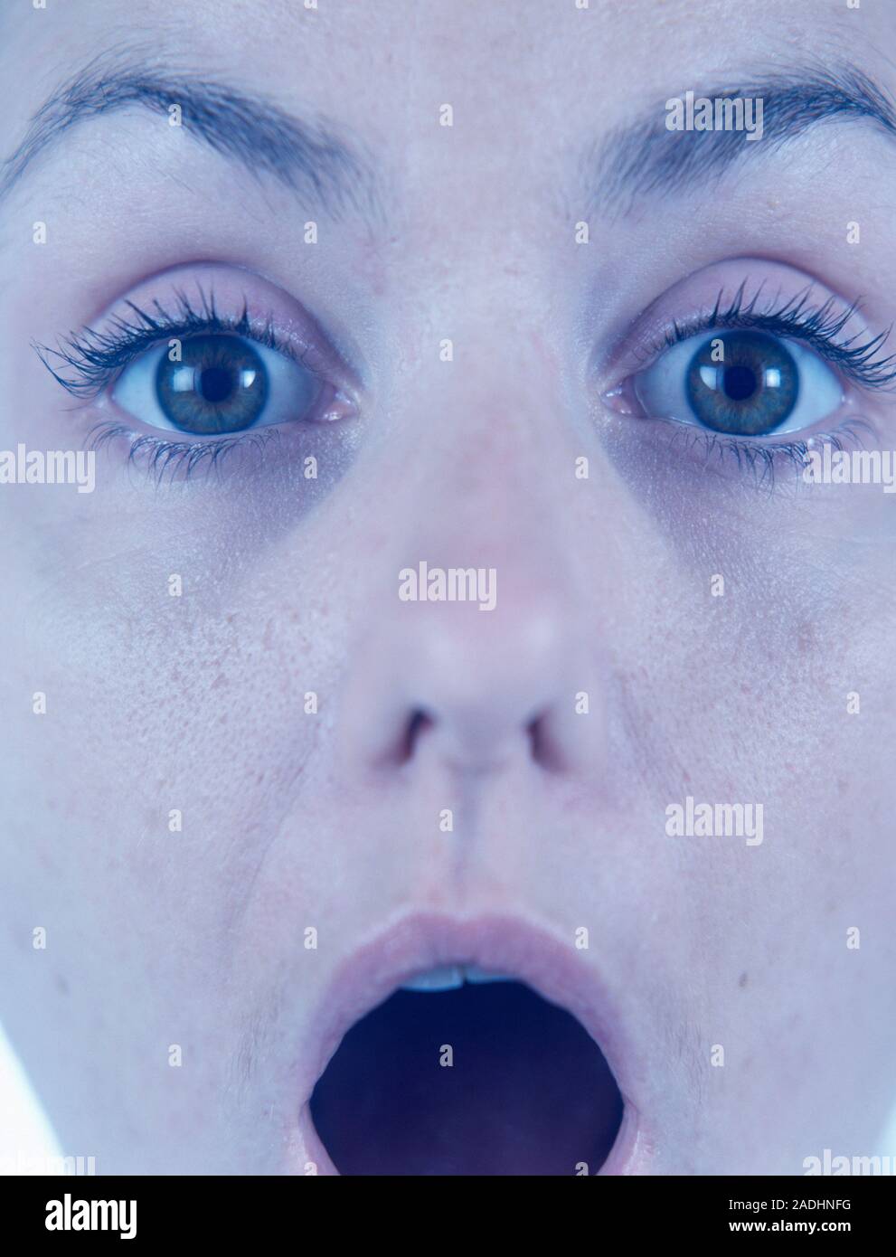 Surprised woman. Face of a woman reacting to a surprise by becoming ...