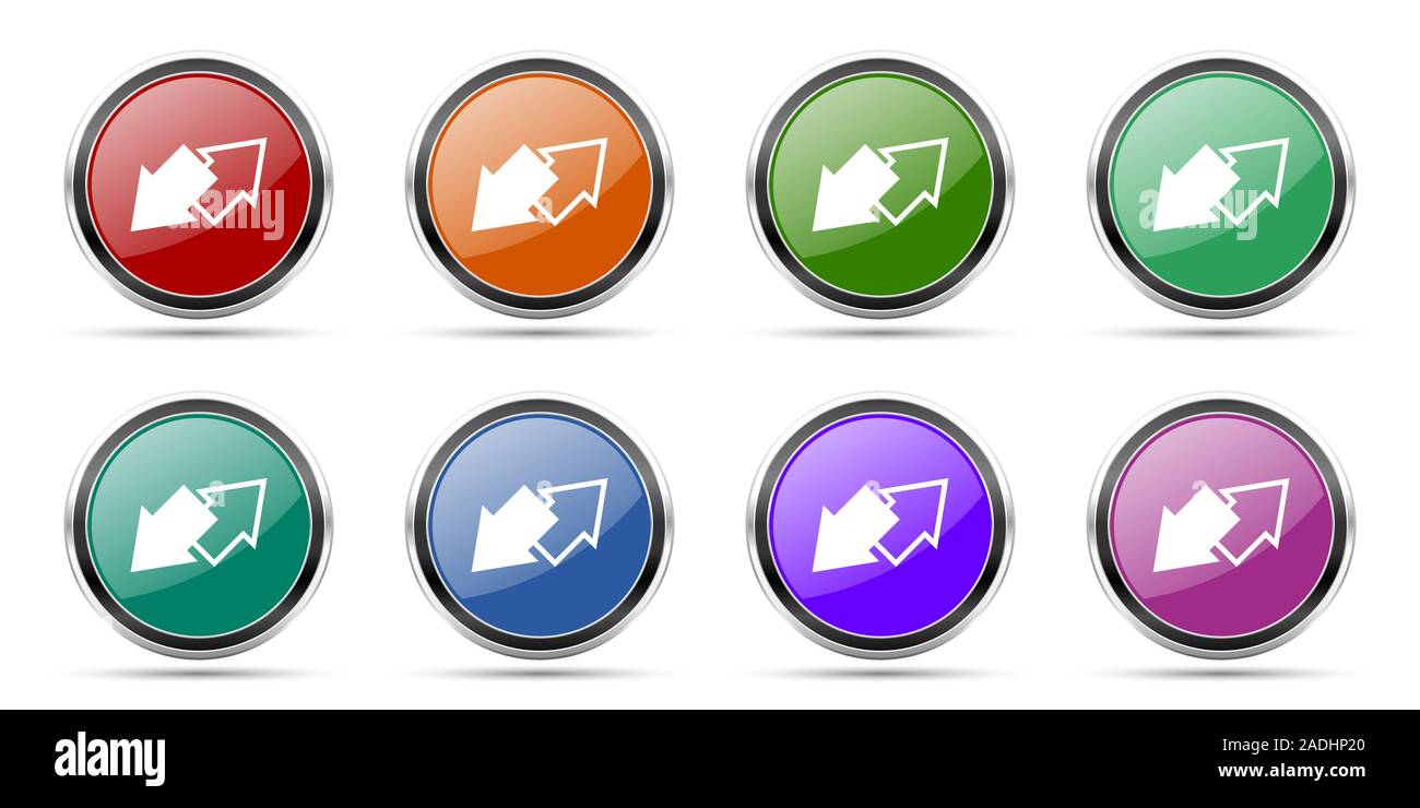 Exchange icons, set of round glossy web buttons with silver metallic ...