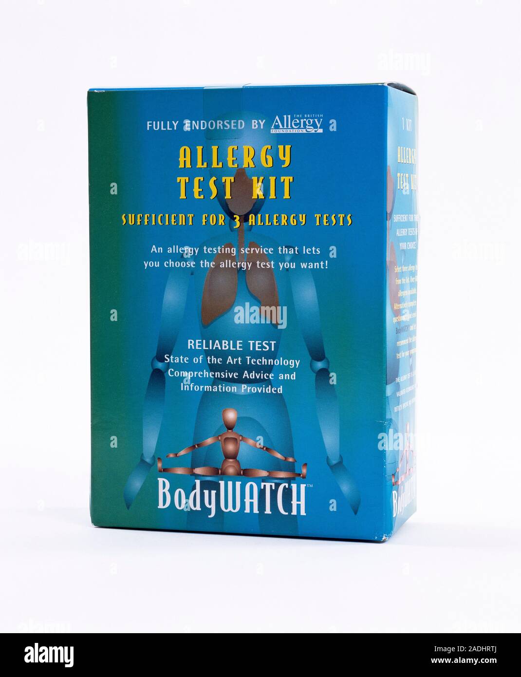 Allergy testing. Packet containing an allergy test kit. Blood samples ...