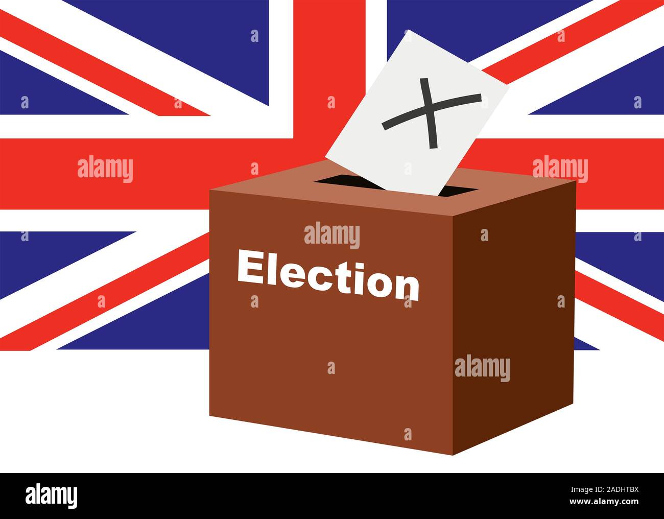Illustration of crossed envelope put in a ballot box with the text ...