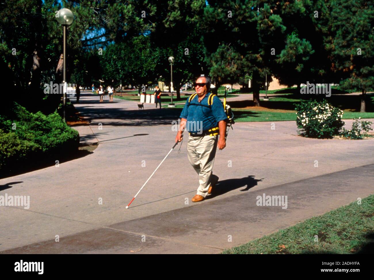 Navigation aid for the blind. Blind man Reginald Golledge testing the ...