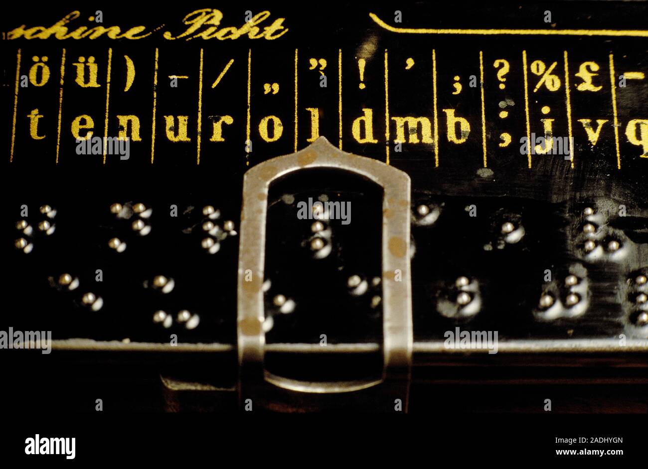 Braille typewriter. Braille keyboard for an old typewriter. The sliding ...