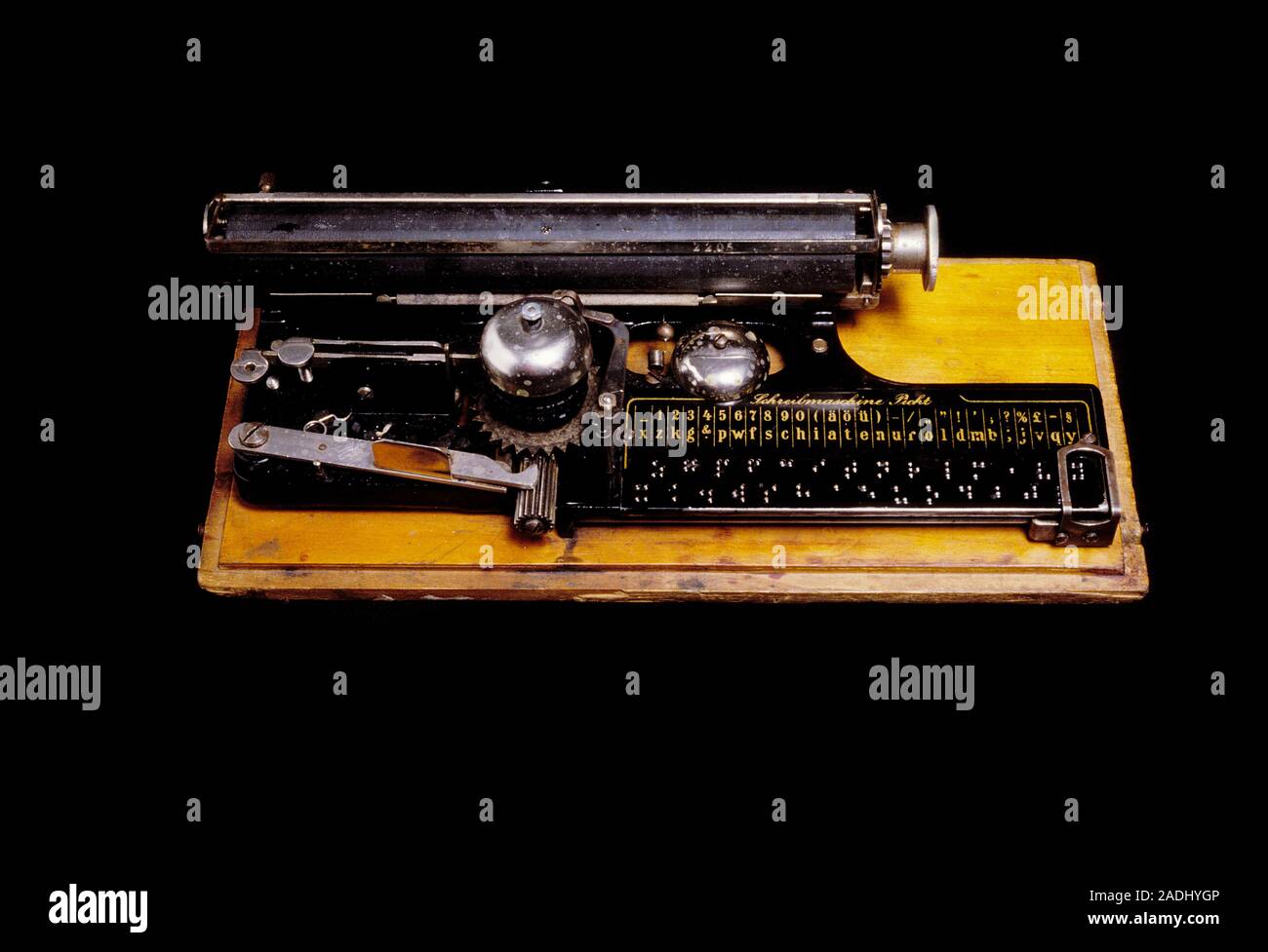 Braille typewriter. Old typewriter with a braille keyboard. The sliding ...