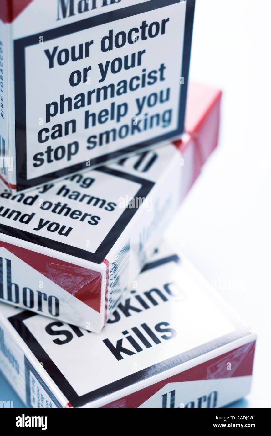 Health warnings on cigarette packets Stock Photo - Alamy