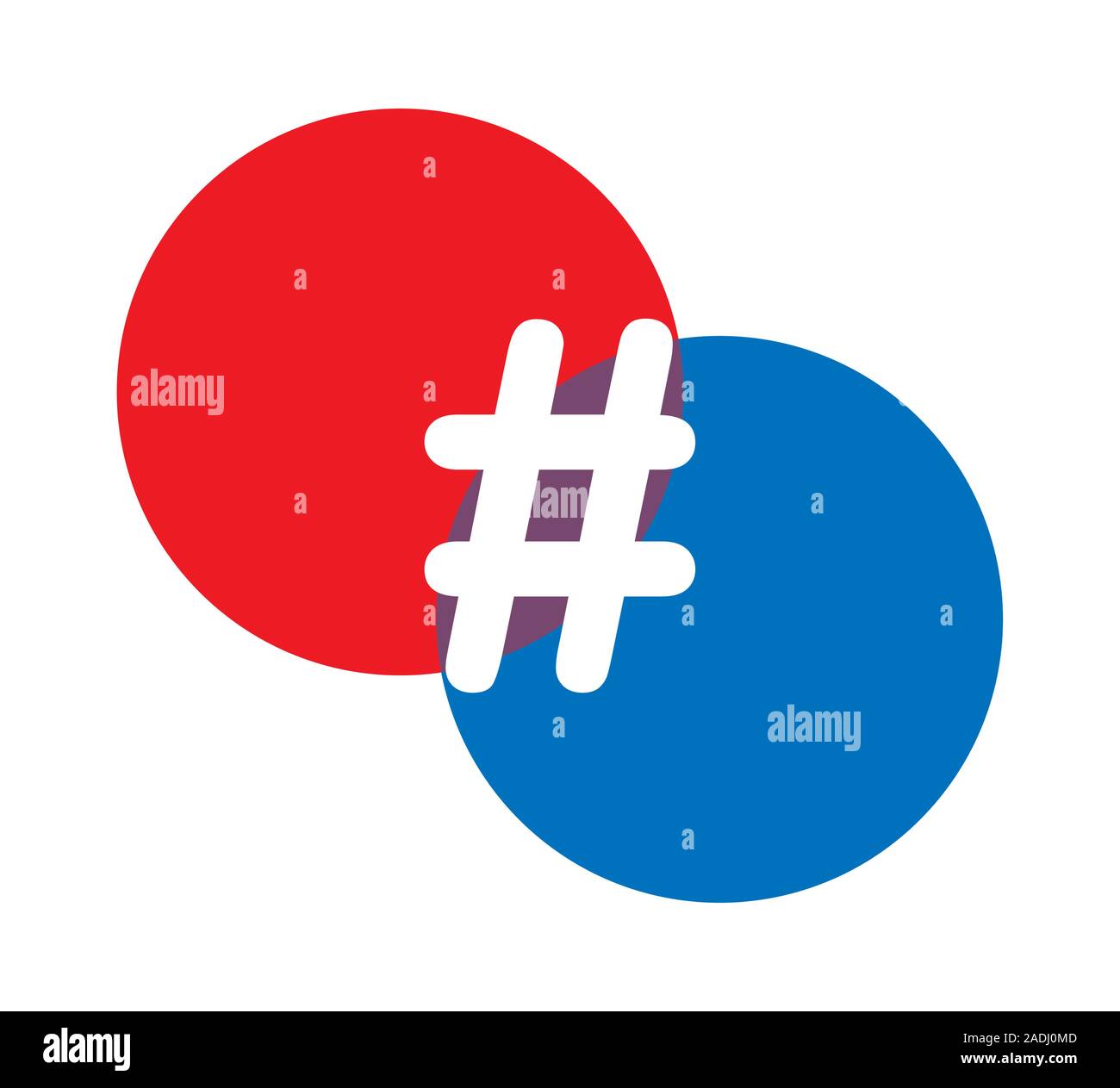 Hashtag symbol at the intersection of two circles. Template for design ...
