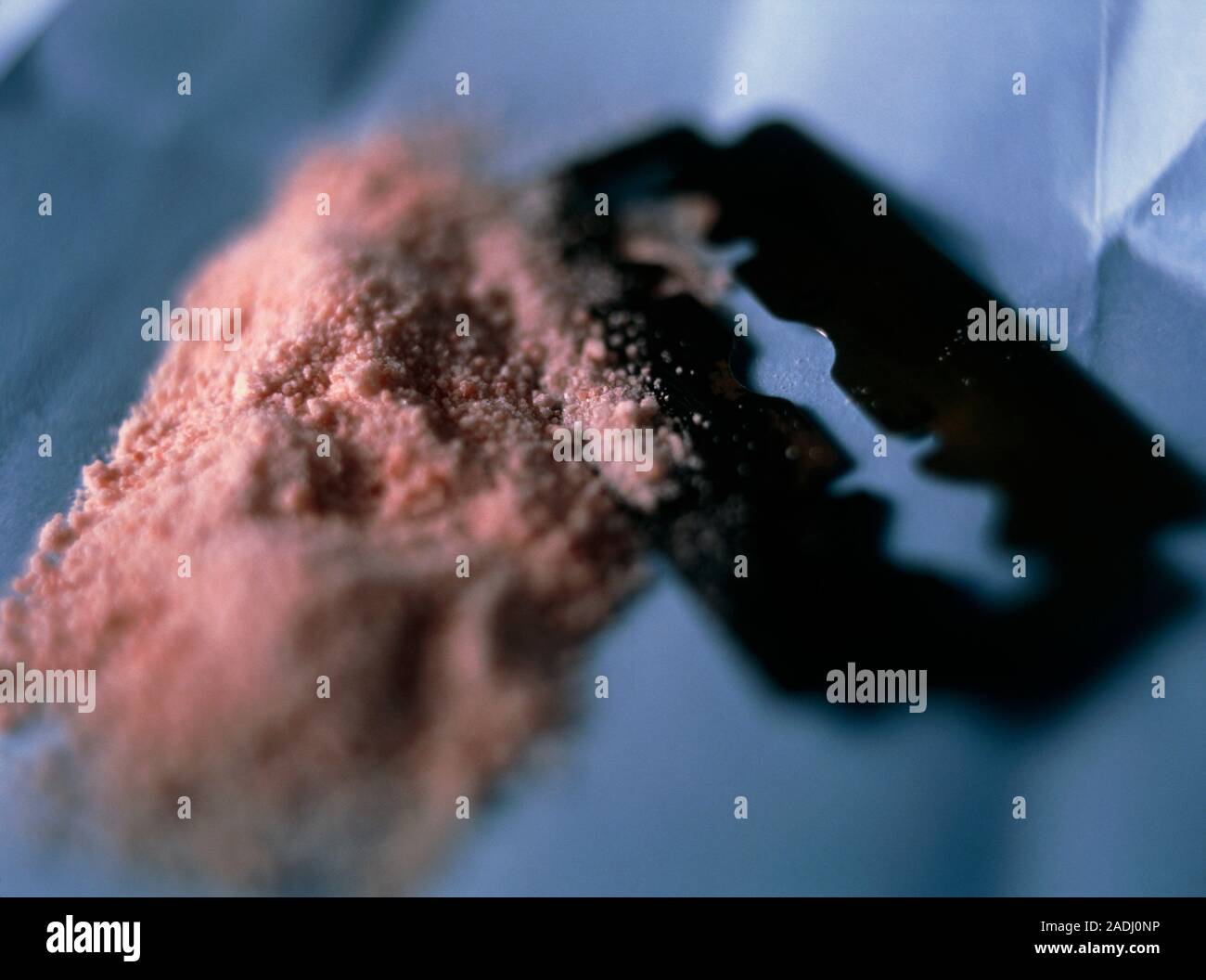 Speed drug. Powder of the drug Speed (Methamphet- amine) with a razor ...