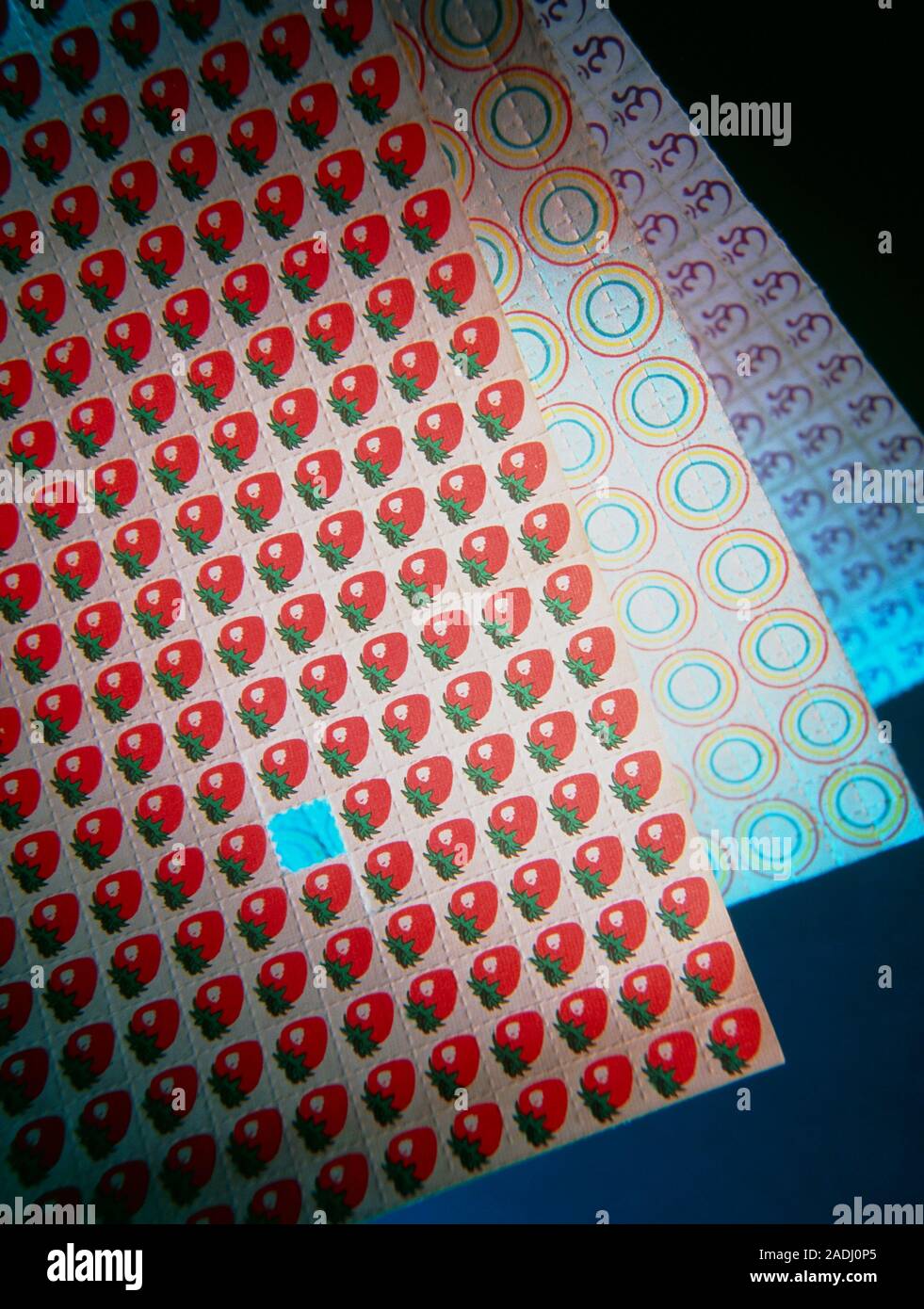 Acid tabs. Sheets of blotting paper cut into squares (or tabs) and ...