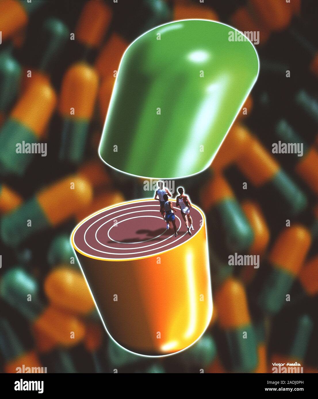 Drugs in sport. Conceptual computer illustration of drug abuse in sport ...