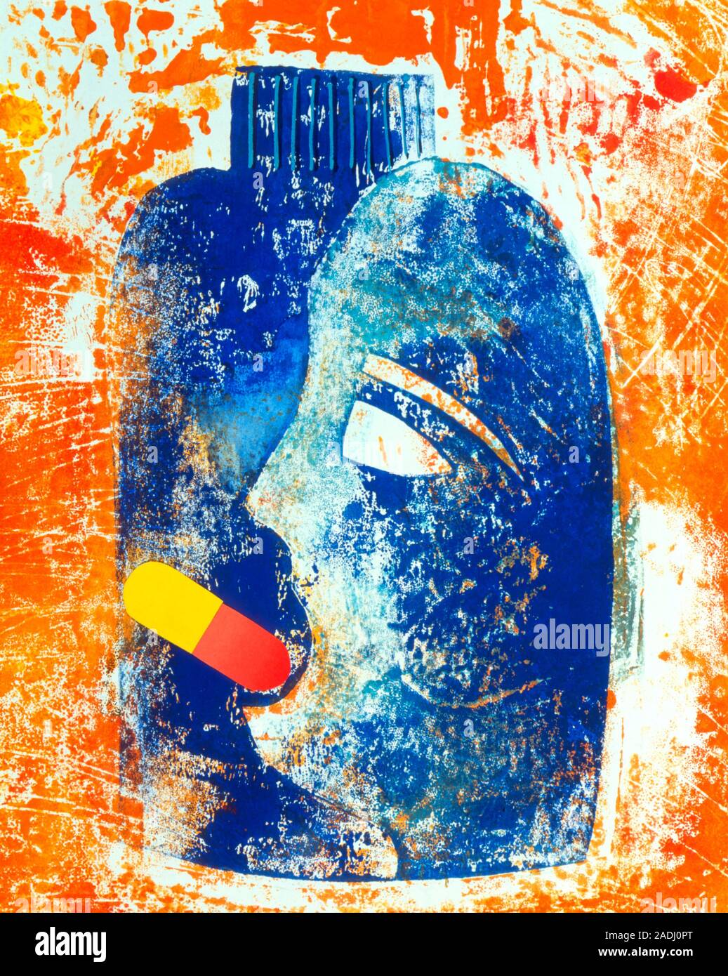 Drug addiction. Abstract artwork of the blank face of a drug dependent ...