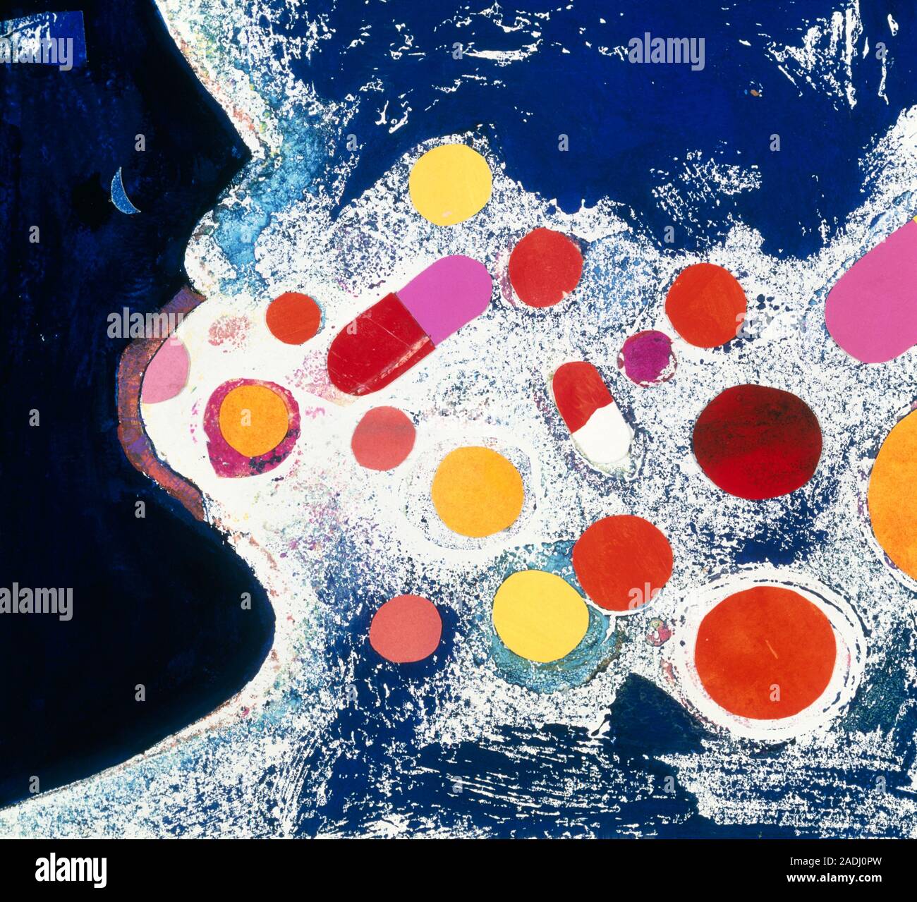 Drug addiction. Abstract artwork of the face of a drug dependent person ...
