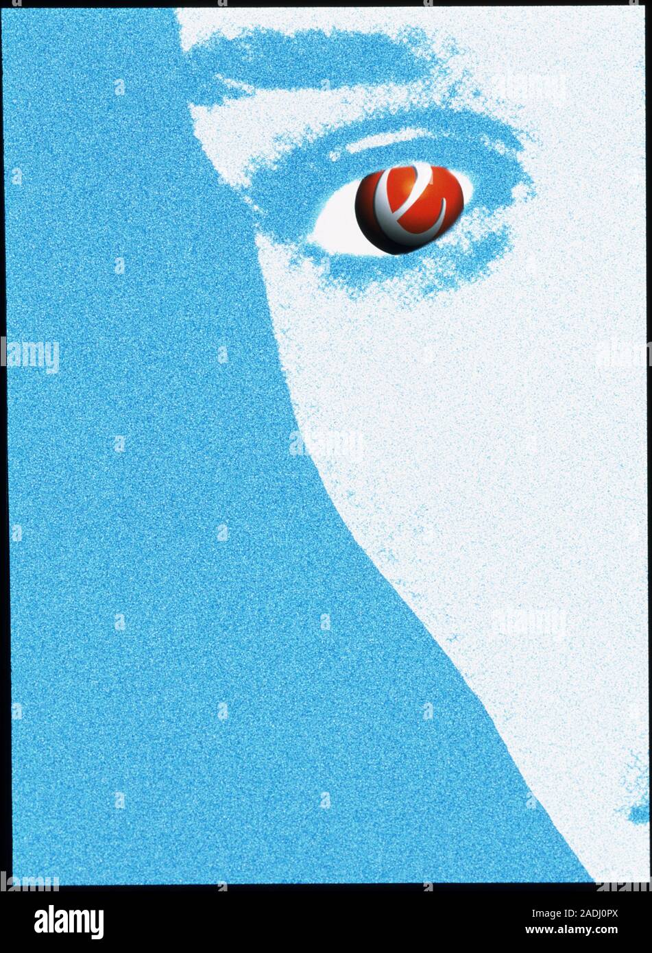 Ecstasy use. Abstract artwork of ecstasy use, showing a pill marked E ...