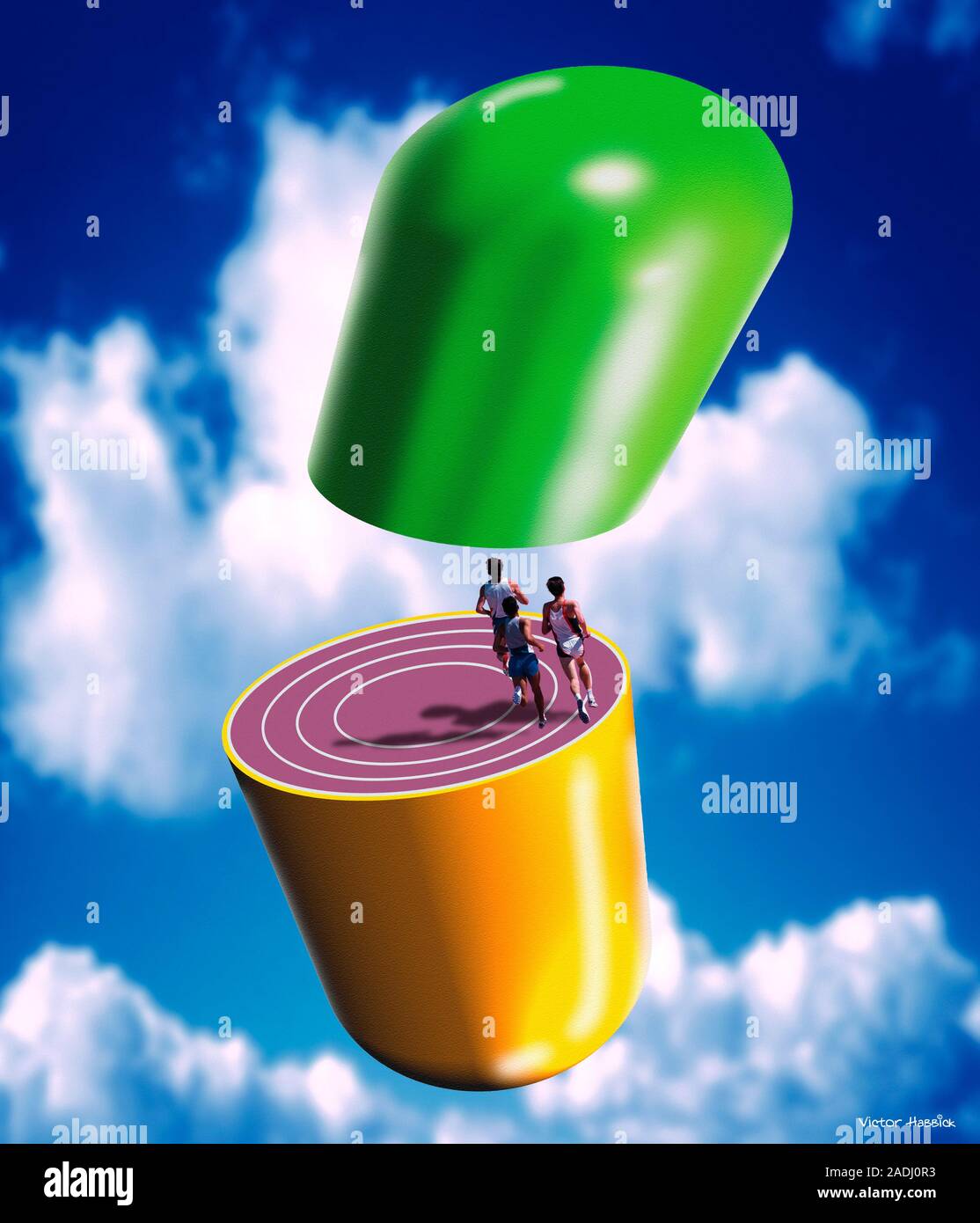 Drugs in sport. Conceptual computer illustration of drug abuse in sport ...