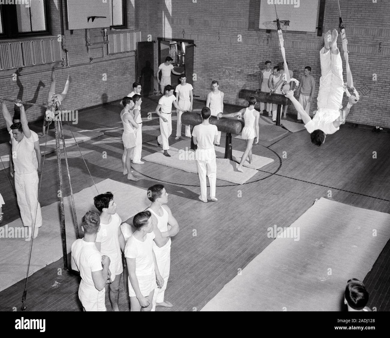 1940s 1950s TEEN BOYS IN HIGH SCHOOL PHYSICAL EDUCATION CLASS USING ...