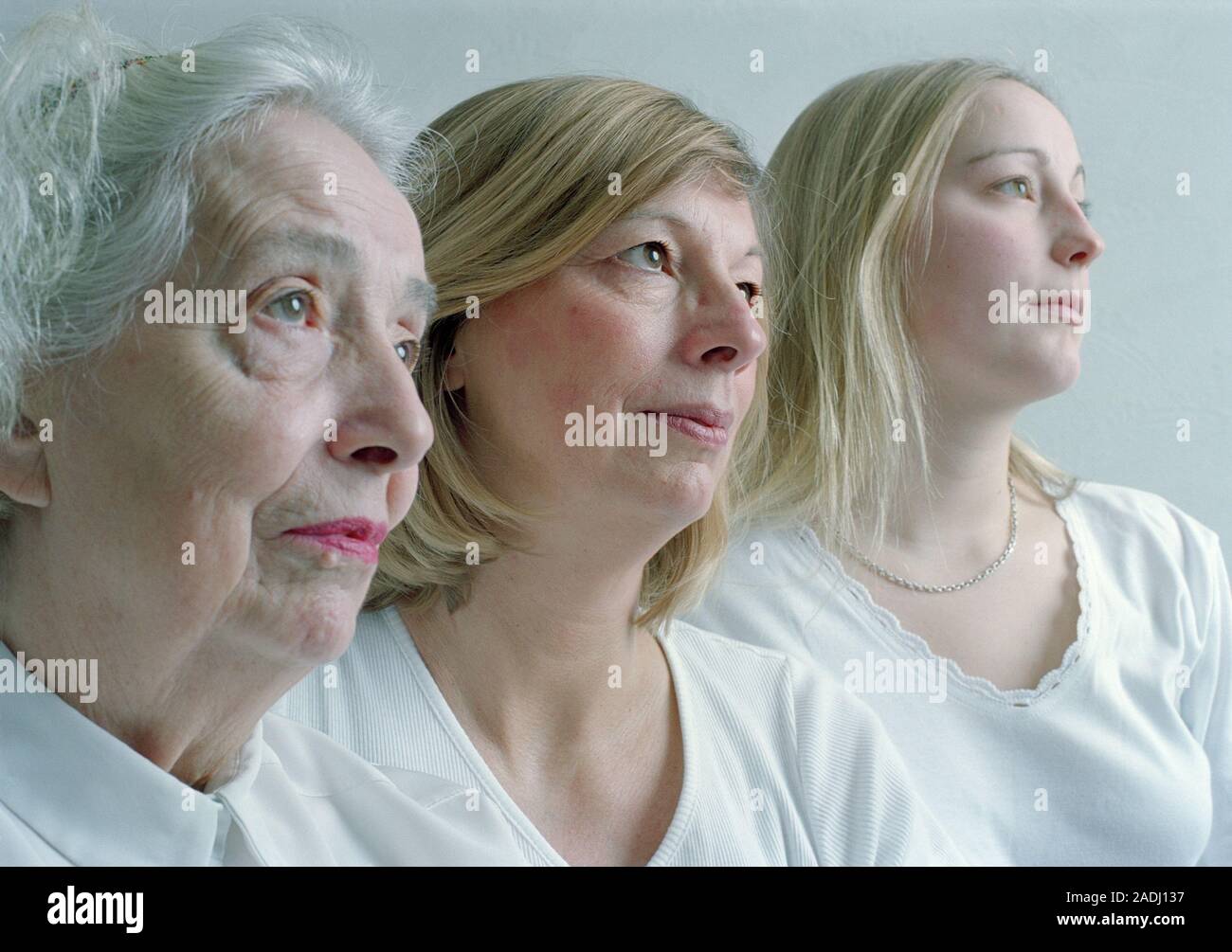 Family. Profile of three female generations of a family. From left to ...