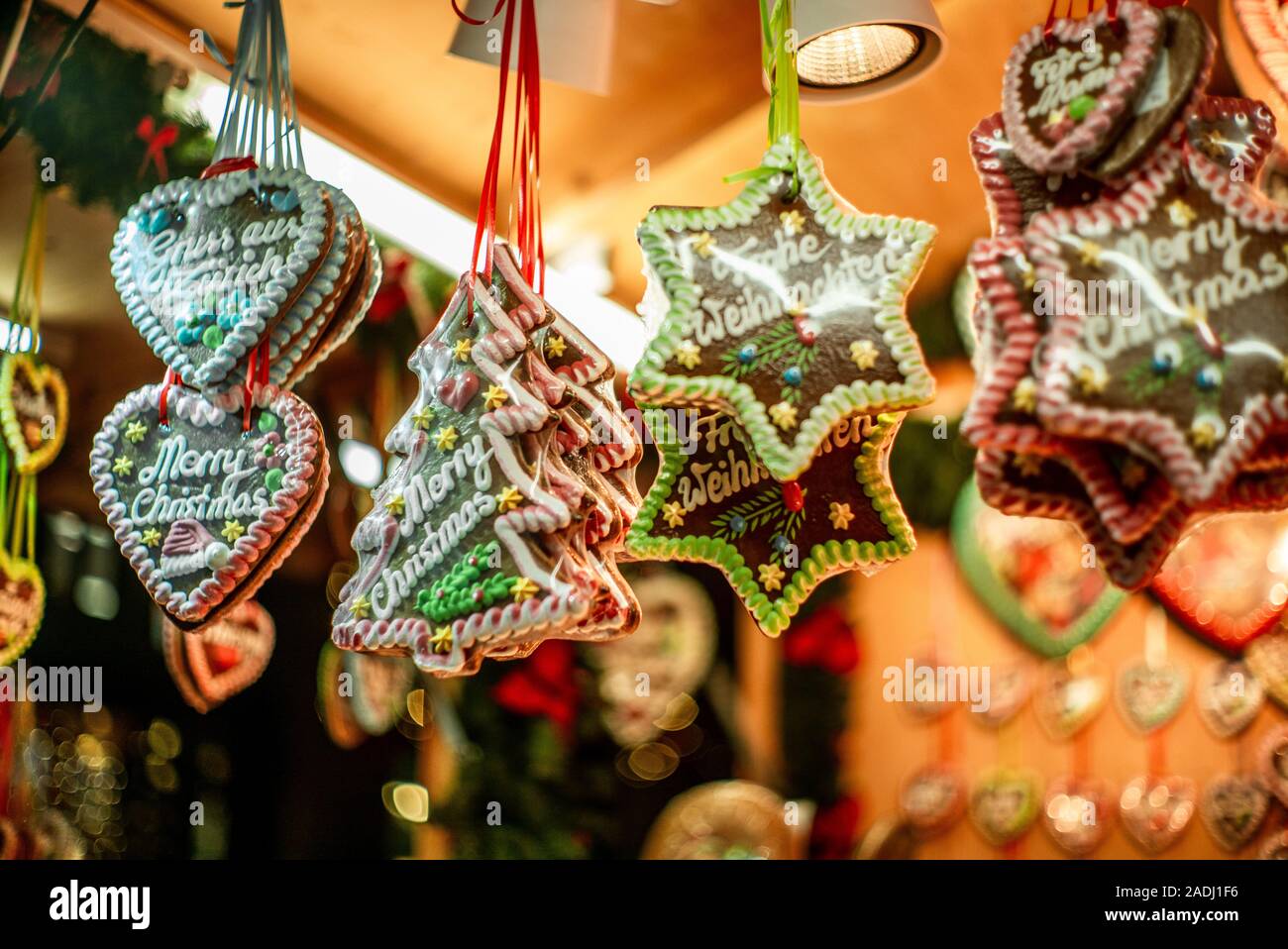 Colorful classical German Gingerbread with Merry Christmas wishes at a ...