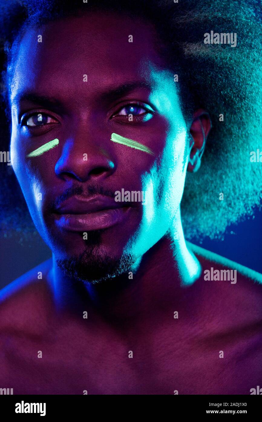 Sinus pain. Conceptual image taken in ultraviolet light of a man's ...