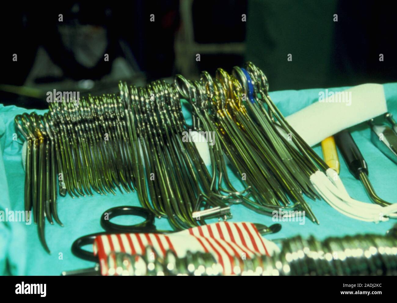 Heart surgery instruments ready for use in an operating theatre ...