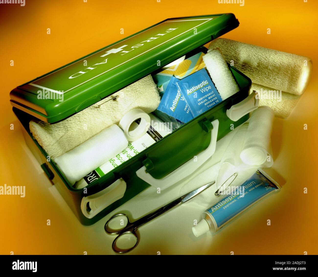 First aid kit. This contains items such as plasters, bandages, gauze ...