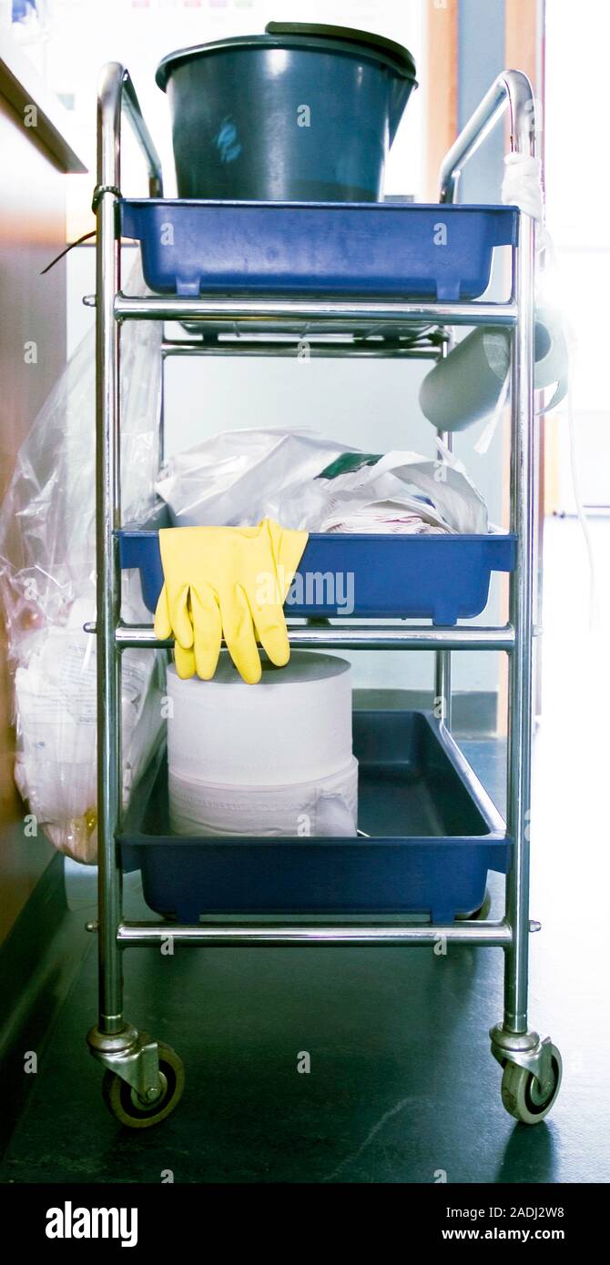 Hospital cleaning trolley Stock Photo - Alamy