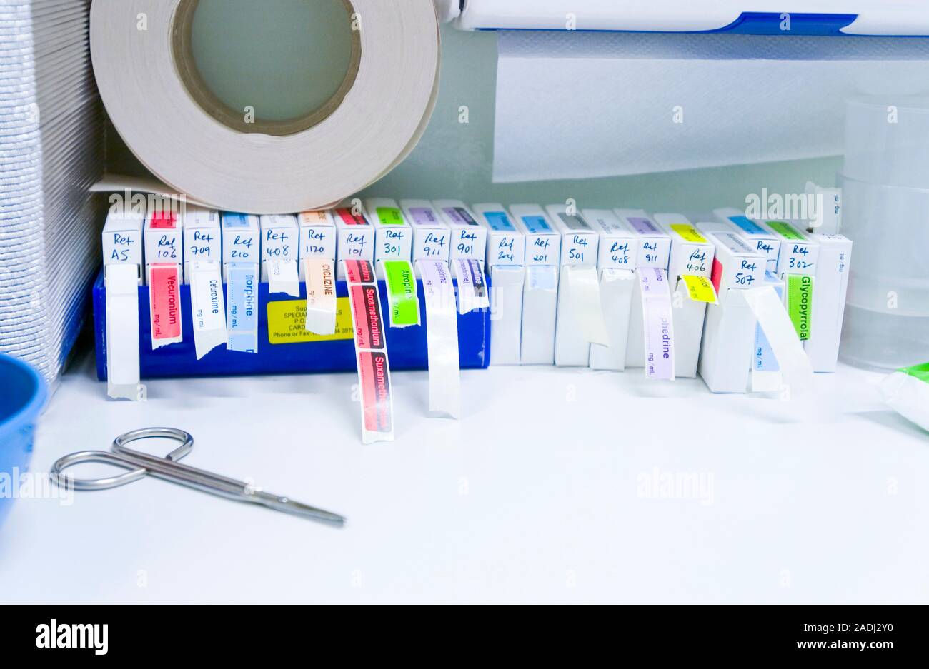 Syringe labels printed with drug names and a space for dosage ...