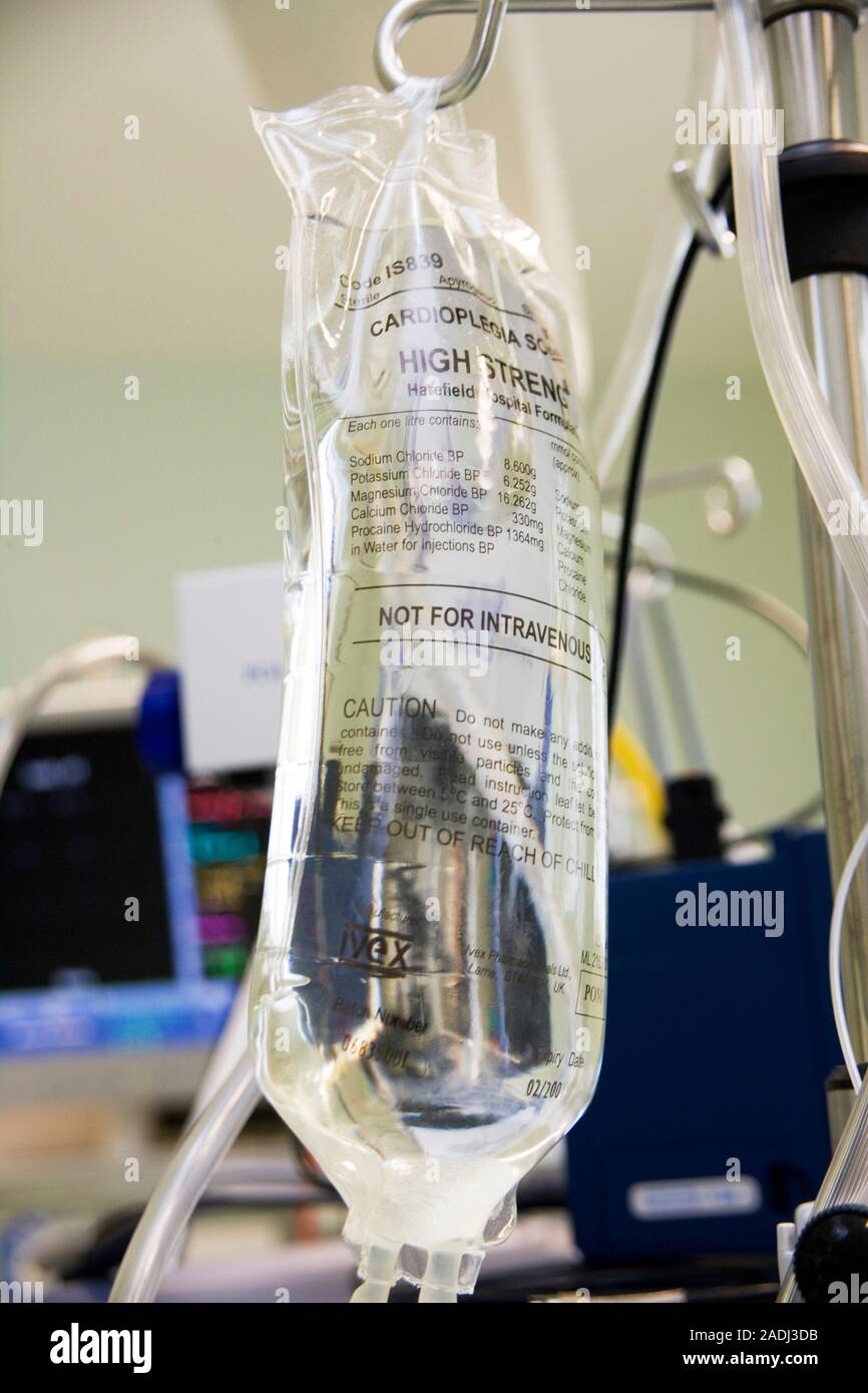 Heart bypass solution. Bag containing a solution that is used for cold ...