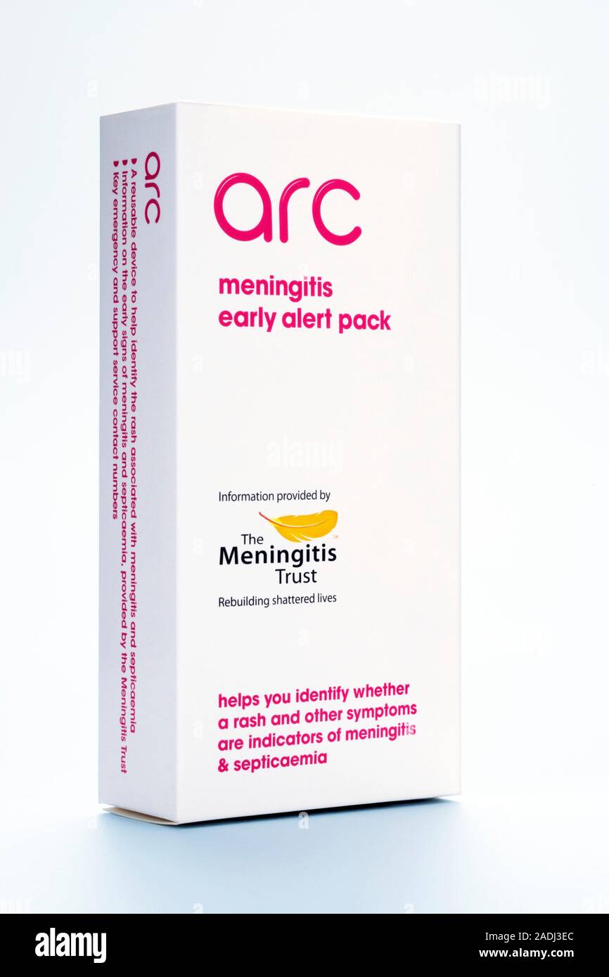 Meningitis early alert pack. Arc device packaging. The Arc device is a clear strip made from ...