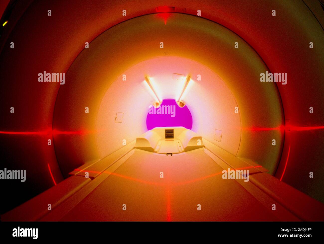 MRI scanner. View of the inside of an MRI (magnetic resonance imaging ...