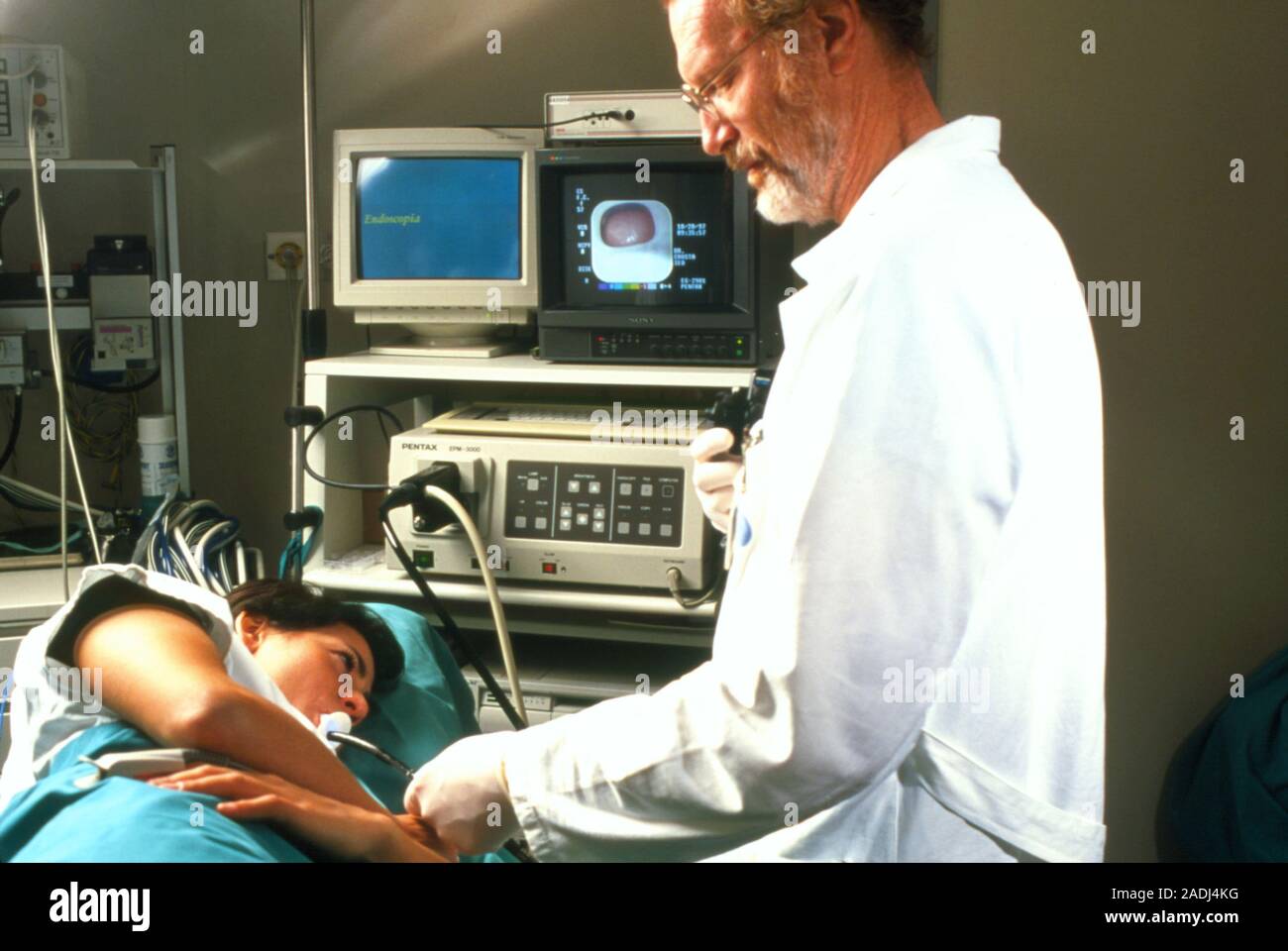 Endoscopy. Doctor about to perform an endoscopy (gastroscopy ...