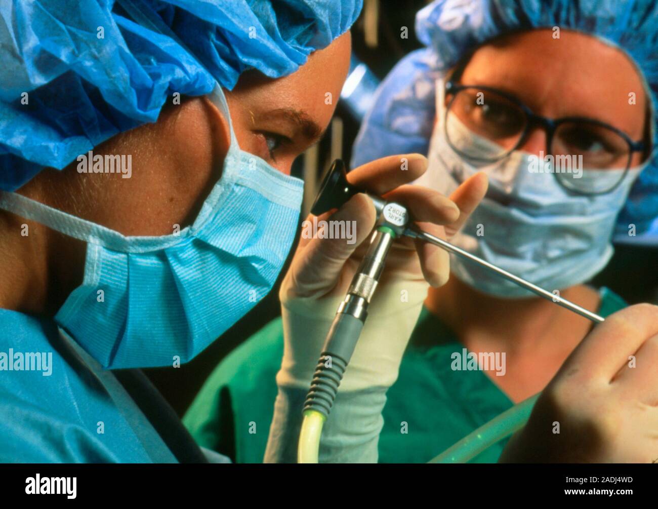 Laparoscopy. Surgeon uses a laparoscope (type of endoscope) during a ...