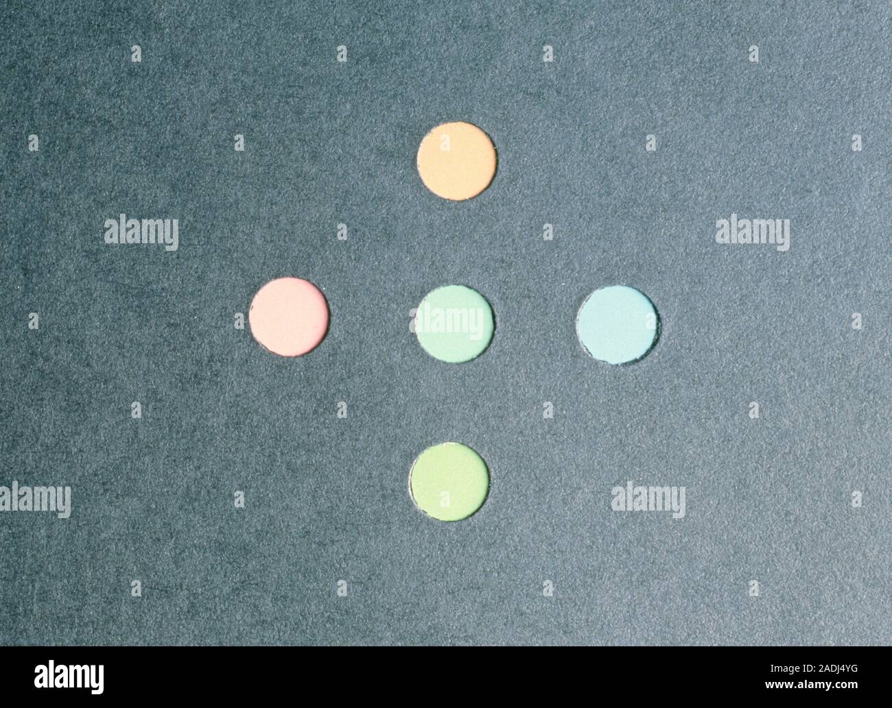 Colour blindness chart. Fletcher-Hamblin colour vision test card. The ...