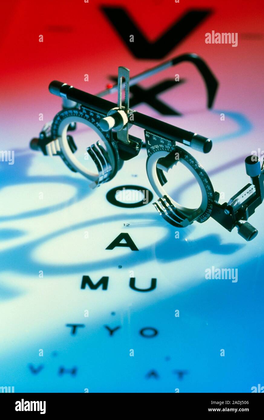 Eye test chart and frames. Ophthalmology test frames casting their ...