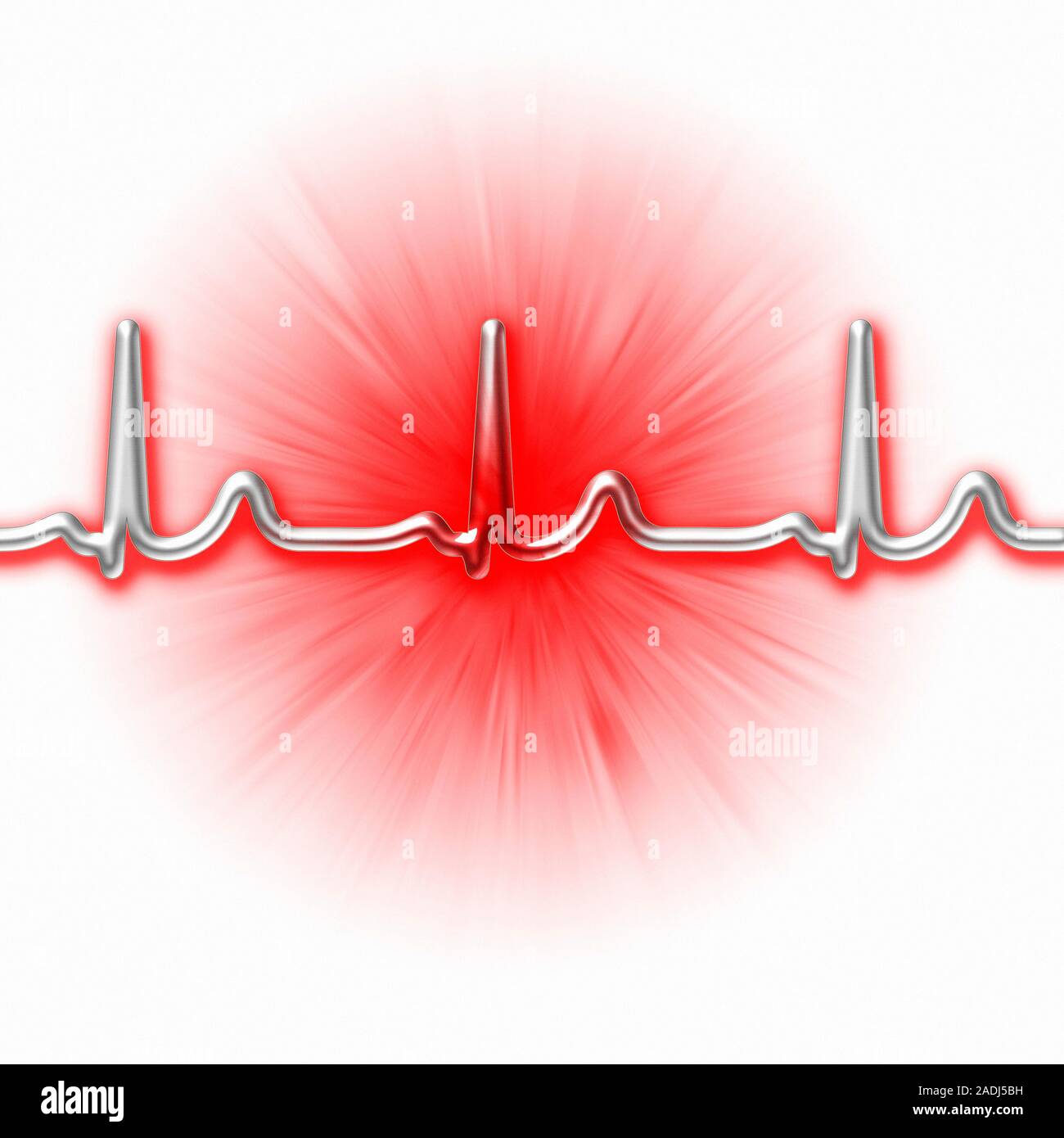 Electrocardiogram (ECG) of a normal heart rate, computer artwork. An ...