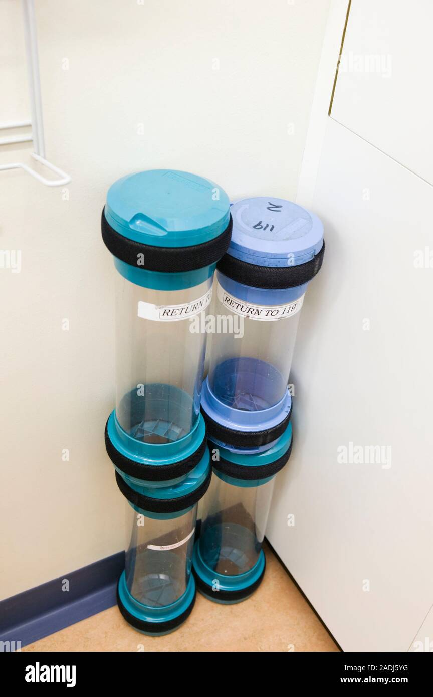 Pneumatic tube capsules. The capsules are used to carry drugs ...