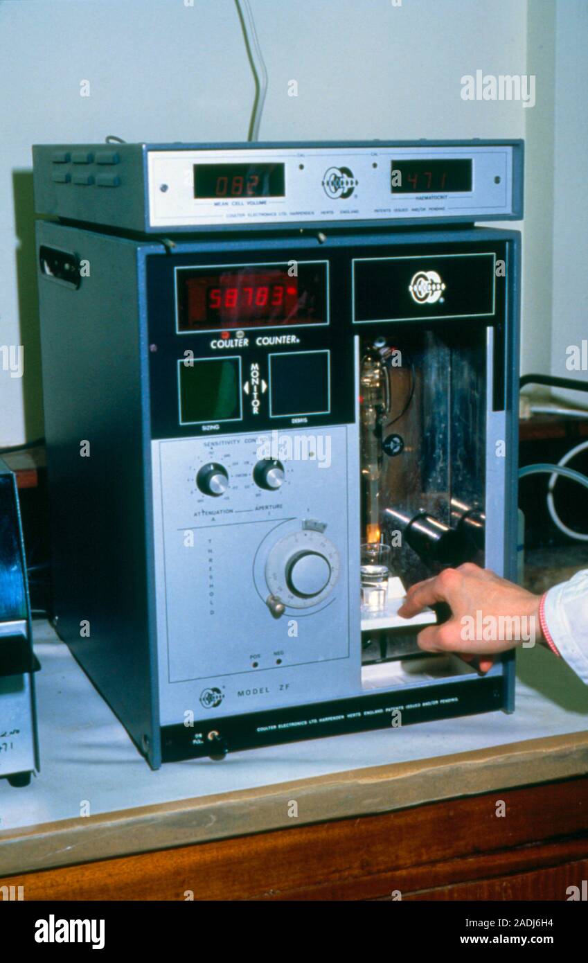 A Coulter Counter, a device used in haematology for measuring red and ...