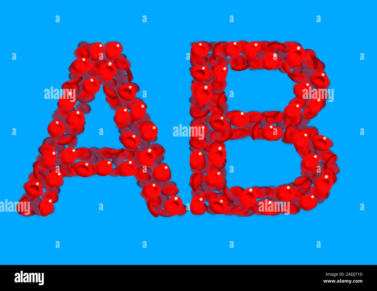 Blood group AB. Computer artwork of red blood cells (erythrocytes) in ...
