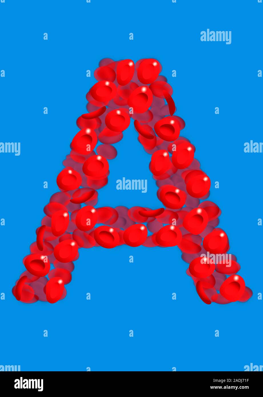 Blood group A. Computer artwork of red blood cells (erythrocytes) in ...