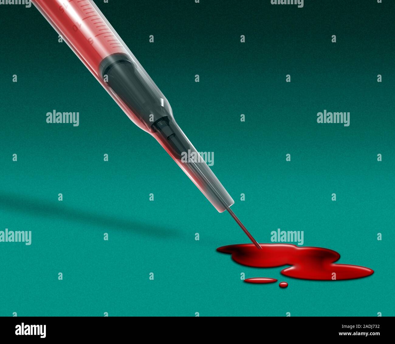 Blood leaking from a syringe, computer artwork Stock Photo - Alamy