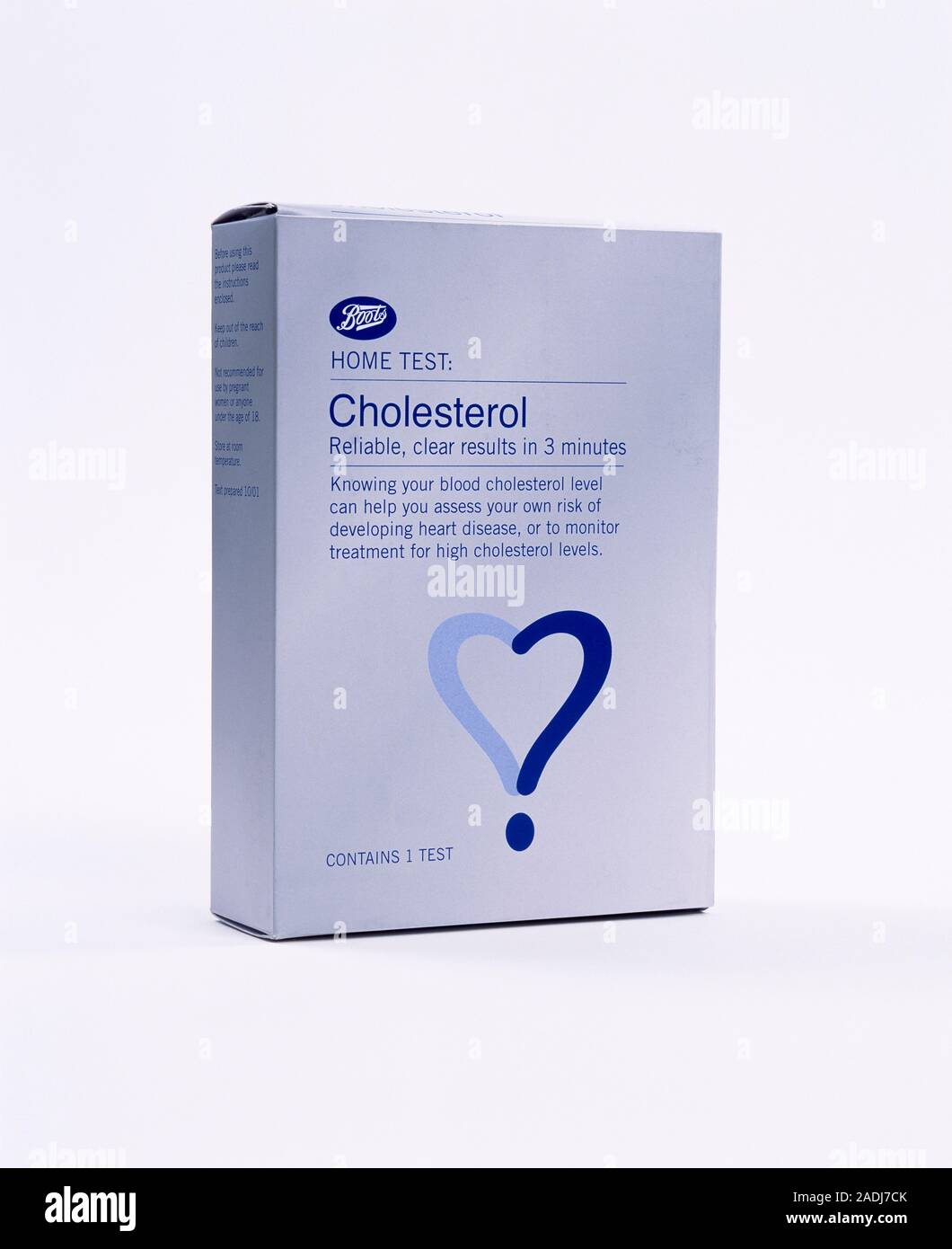 Cholesterol test kit for use at home. The kit tests a small sample of ...