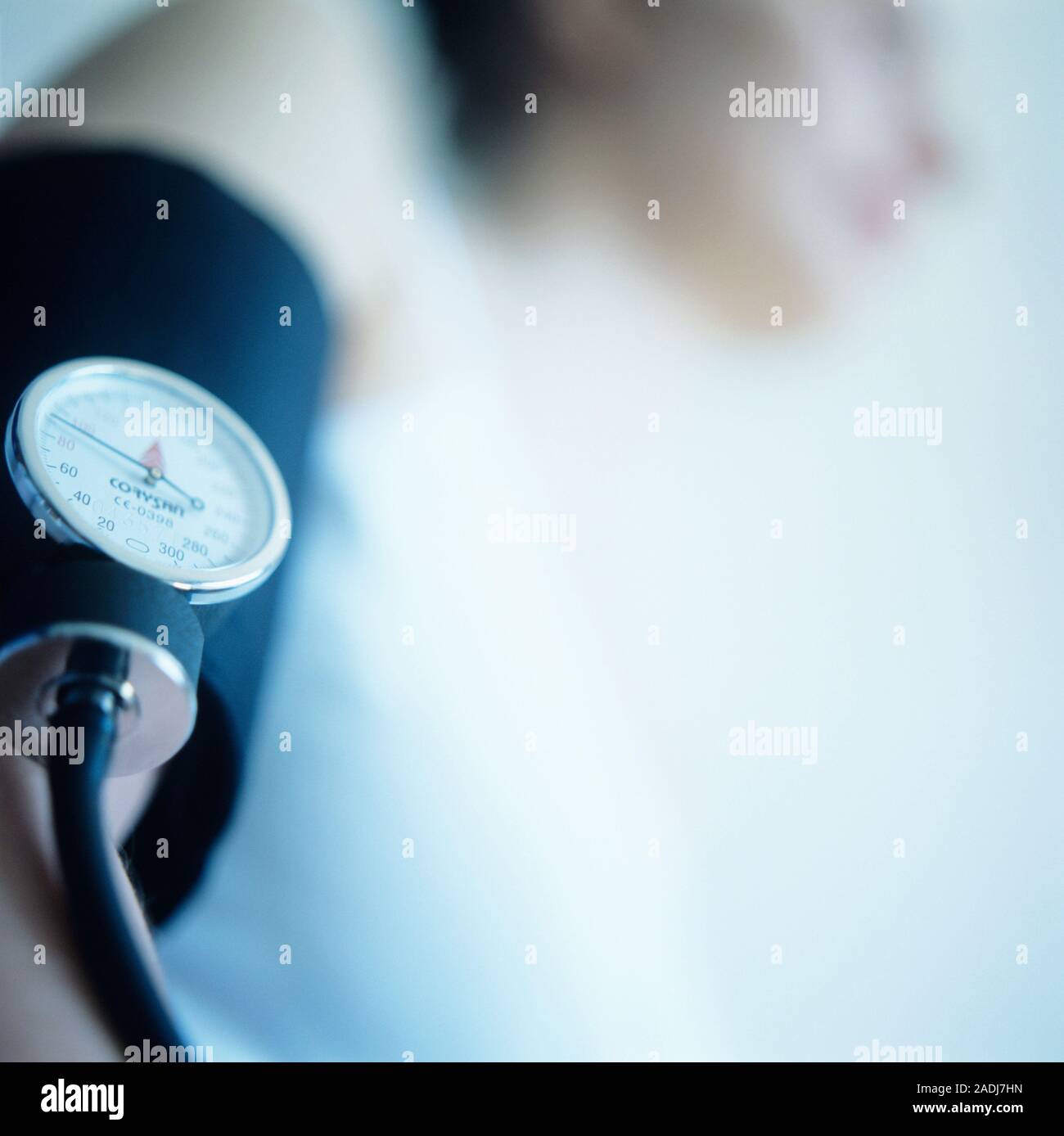 Blood pressure measurement. Inflatable cuff and gauge of a ...