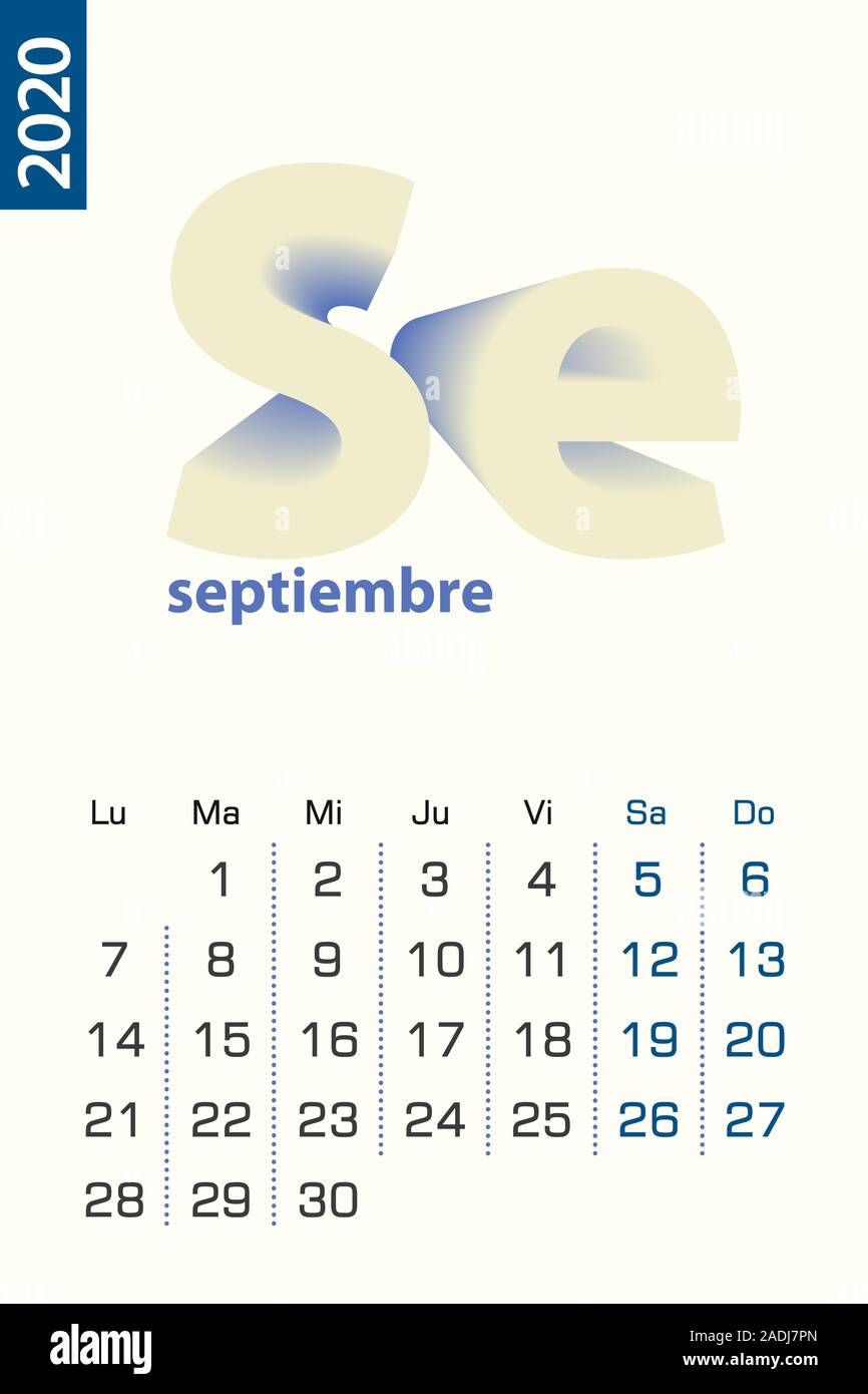 Minimalist calendar template for September 2020, vector calendar in ...